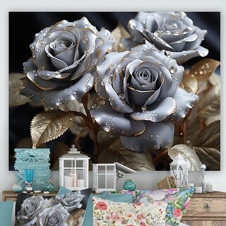 Designart "Grey And Gold Rose Passion" Roses Wall Art - Bed Bath ...