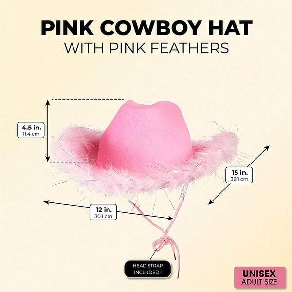 Hot Pink Cowboy Hat with Feathers for Women, Fluffy Cowgirl Hat for ...