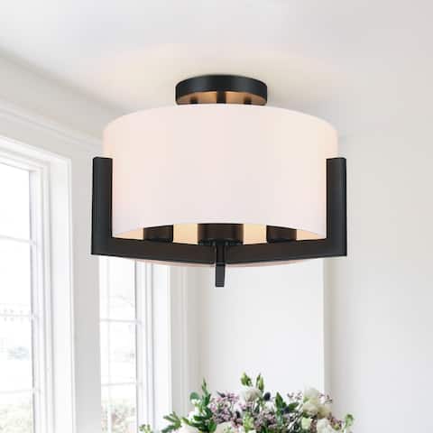 Dorn 2-Light Woven Rope Drum Semi-Flush Mount Ceiling Light - 14"W - On ...
