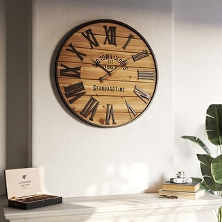 Sirena Wood Round Farmhouse Style Wall Clock - 33"H x 33"W x 1.5"D ...