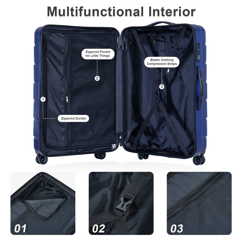 Set of 3 Lightweight Durable Luggage Expandable ABS+PC Hardshell ...