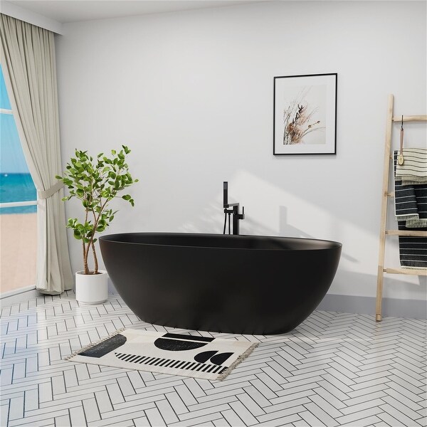 Lasaideal 63'' Freestanding Stone Soaking Bathtub Solid Surface Tub ...