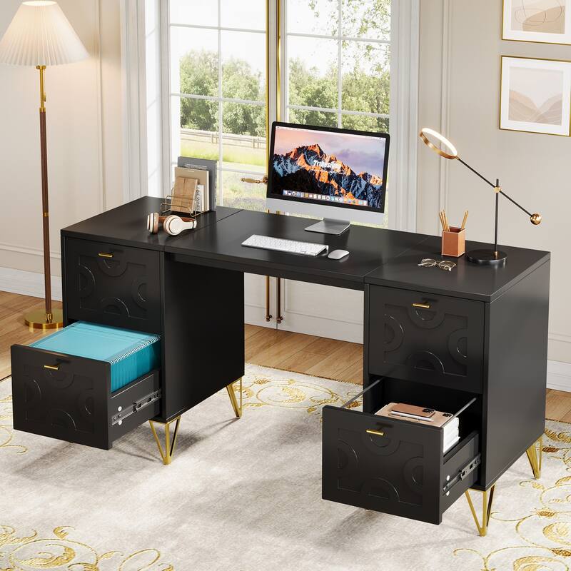 59'' Modern Computer Desk with File Drawers for Home Office - On Sale ...