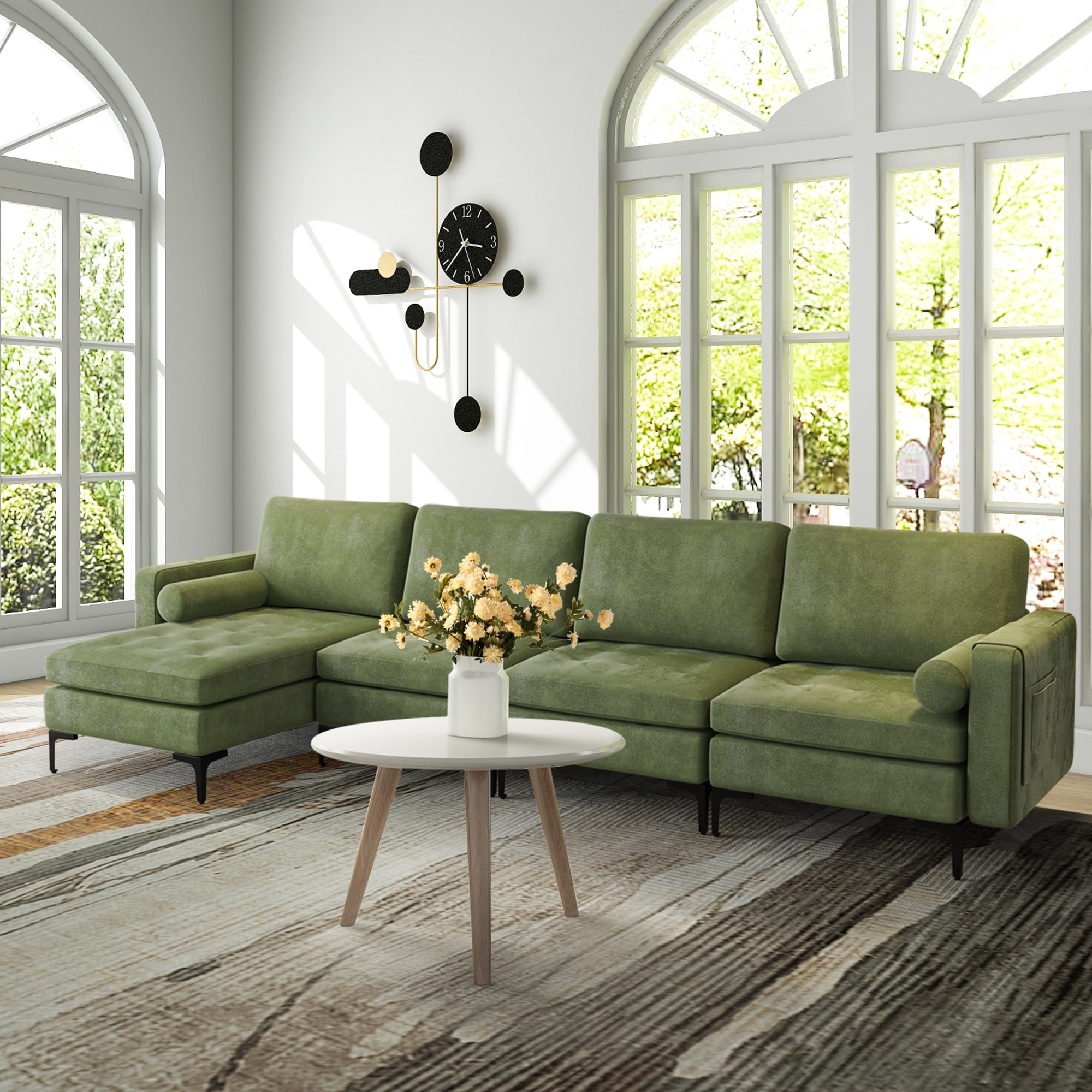 Gymax Oversized Modular Sectional Sofa L shaped Sofa Couch w 2