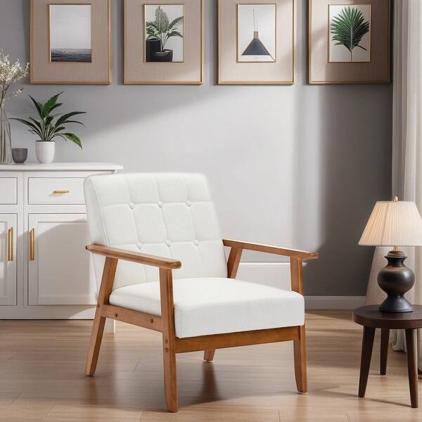 Classic Style Accent Chair with Solid Wood Arm and Leg, Living Room ...