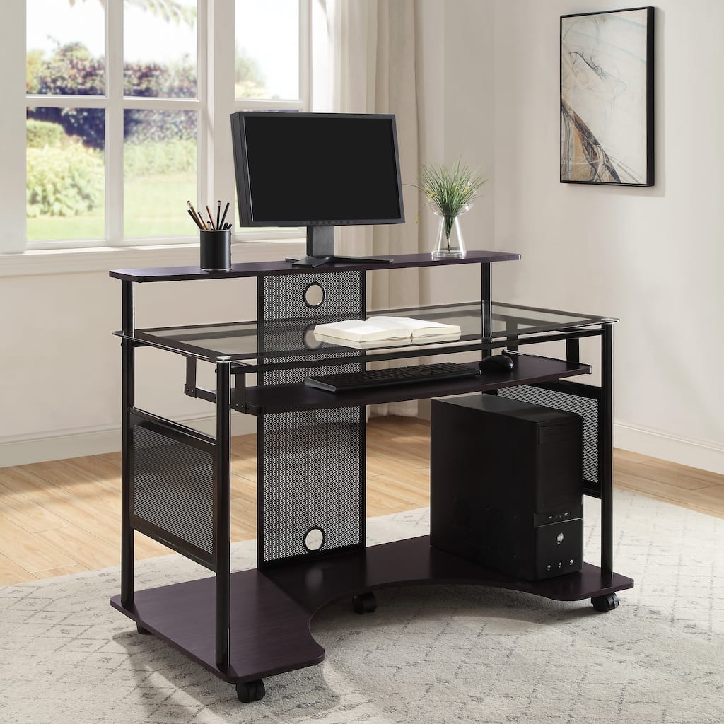 Vision Glass Multi-Media Home Office Rolling Desk - Overstock - 31723641