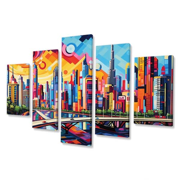 Designart "Pop Art Dubai Cityscape II" Cityscapes Multipanel Canvas ...