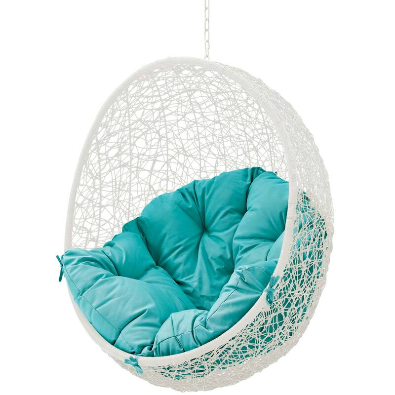 Balmoral Outdoor White Rattan with Turquoise Cushioned Hanging Swing ...