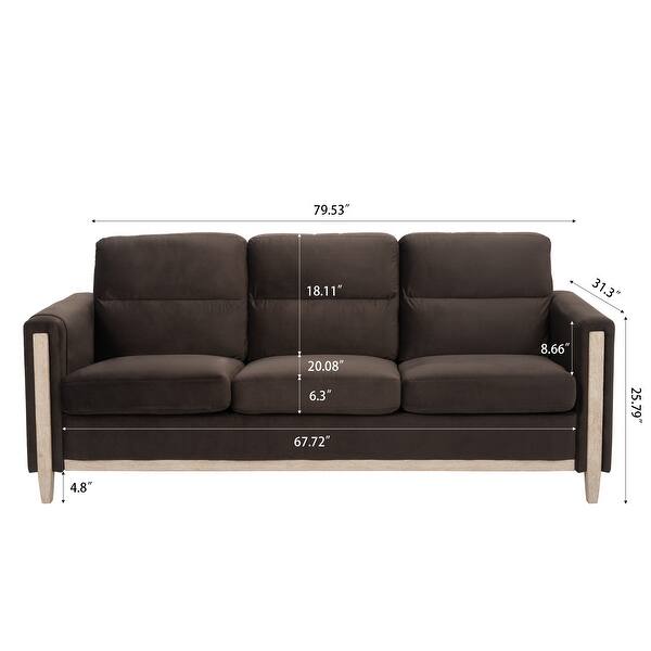 Brown Solid Wood Frame Sofa with Deep Upholstered, Retro 3-seat Living ...