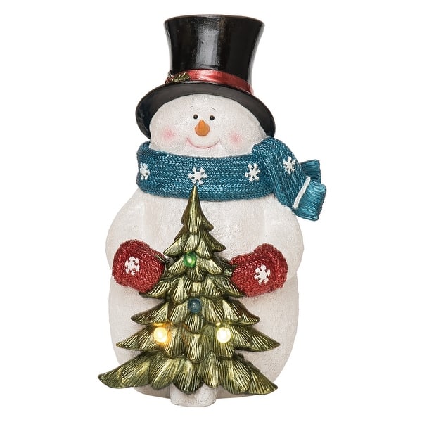 Transpac Resin 11 in. Multicolored Christmas Light Up Chunky Snowman ...