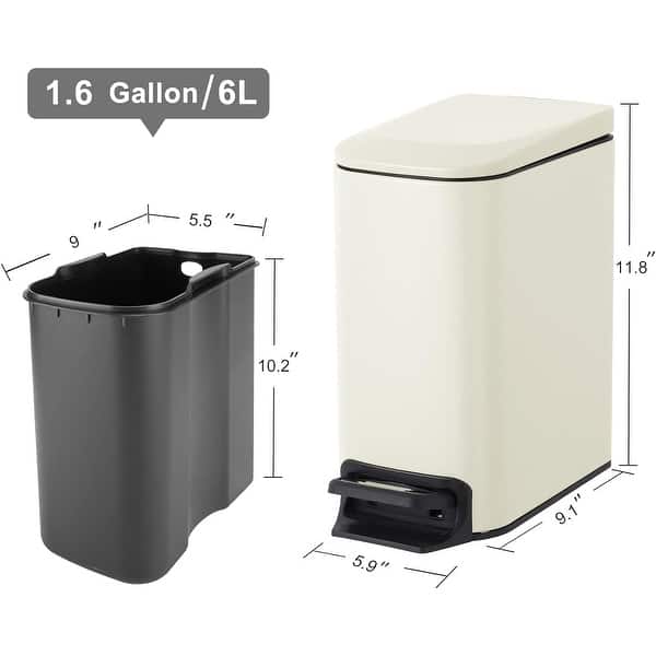 6 Liter / 1.6 Gallon Stainless Steel Garbage Can with Removable Inner ...