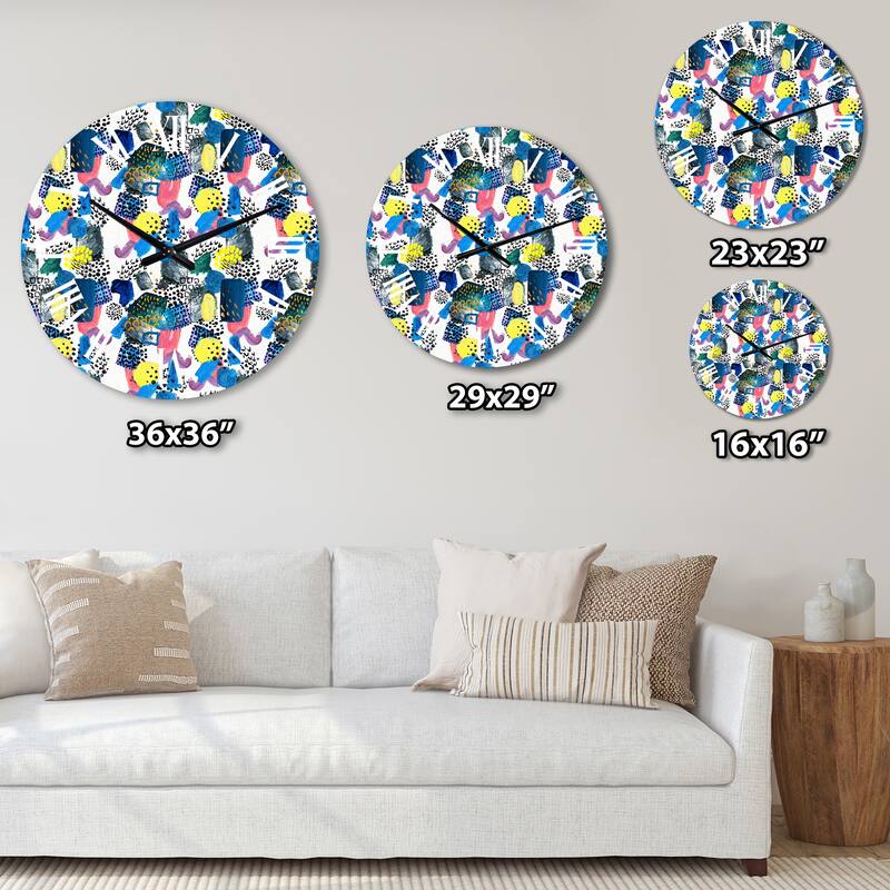 Designart 'Blue And Yellow Brush Strokes' Patterned wall clock ...