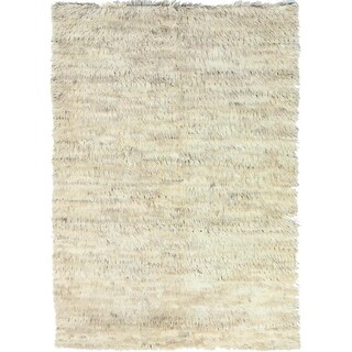 Shahbanu Rugs Beige, Hand Knotted Shaggy Moroccan Exotic Texture ...