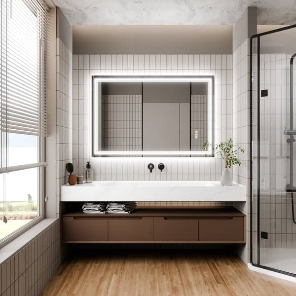 GlareGuard 32x48" Rectangular Anti-Fog Dimmable Backlit LED Bathroom ...