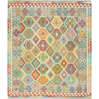 Shahbanu Rugs Colorful Flat Weave Wool Hand Woven Afghan Kilim ...