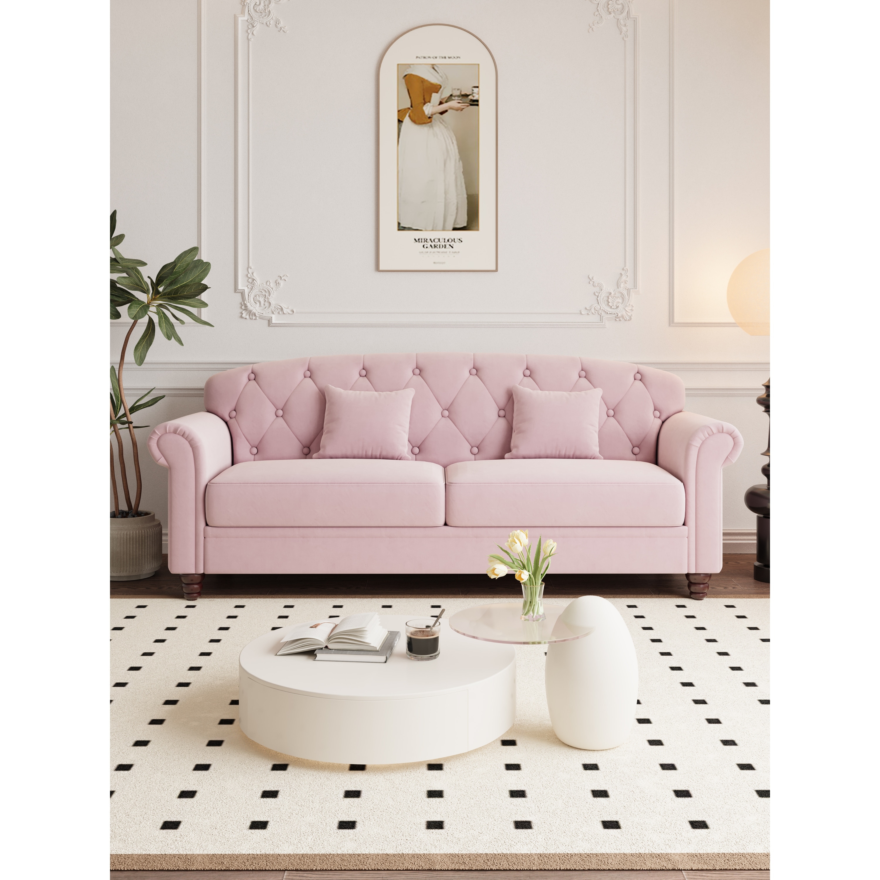 Pink velvet 3 seater sofa store