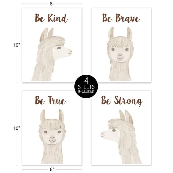 Boho Llama Wall Decor Art Prints (Set of 4) - Gender Neutral Beige ...