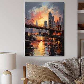 Designart "Coral Bridge Urban Silhouettes II" Bridges Canvas Print ...