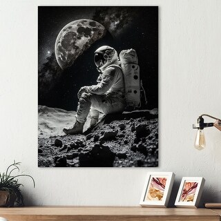 Designart 'Spaceman On The Moon IV' Outer Space Canvas Wall Art - Bed ...