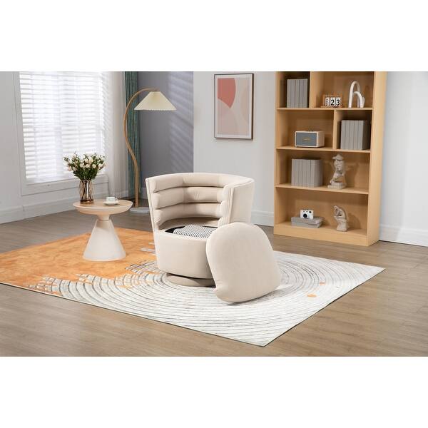 Velvet Upholstered 360 Degree Swivel Round Barrel Chair with storage ...