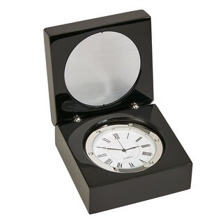 Black Square Wood Box With Clock & Engraving Plate - Multi - Bed Bath ...