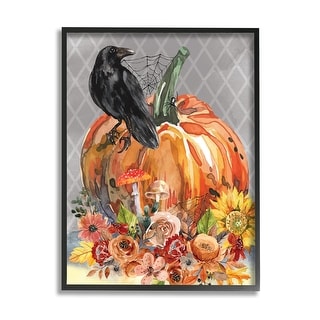 Stupell Autumn Crow Pumpkin Botanicals Framed Giclee Art by ND Art ...