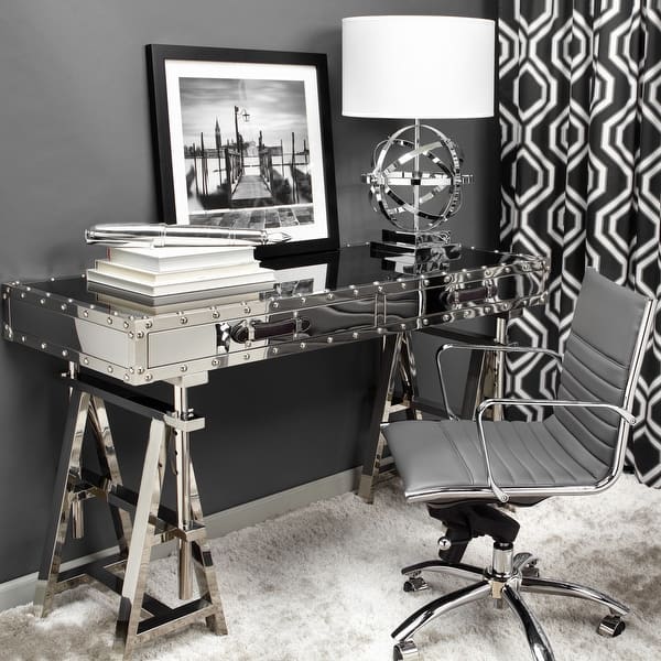 Boomline leather Glass Modern Rivet V Desk - Bed Bath & Beyond - 36755778