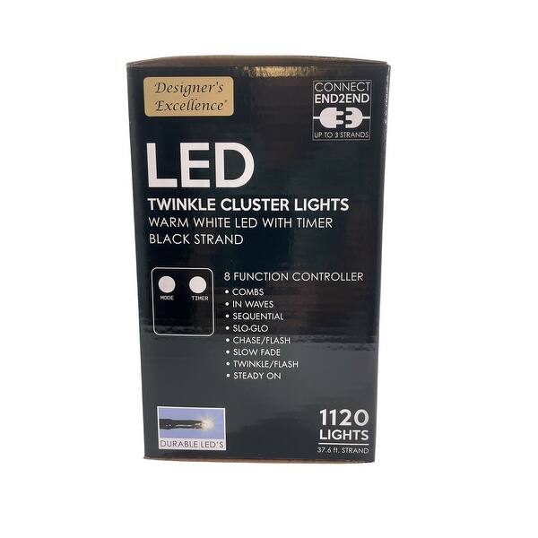 Direct Export 1120 LED Twinkle Cluster White Lights with Black Wire ...