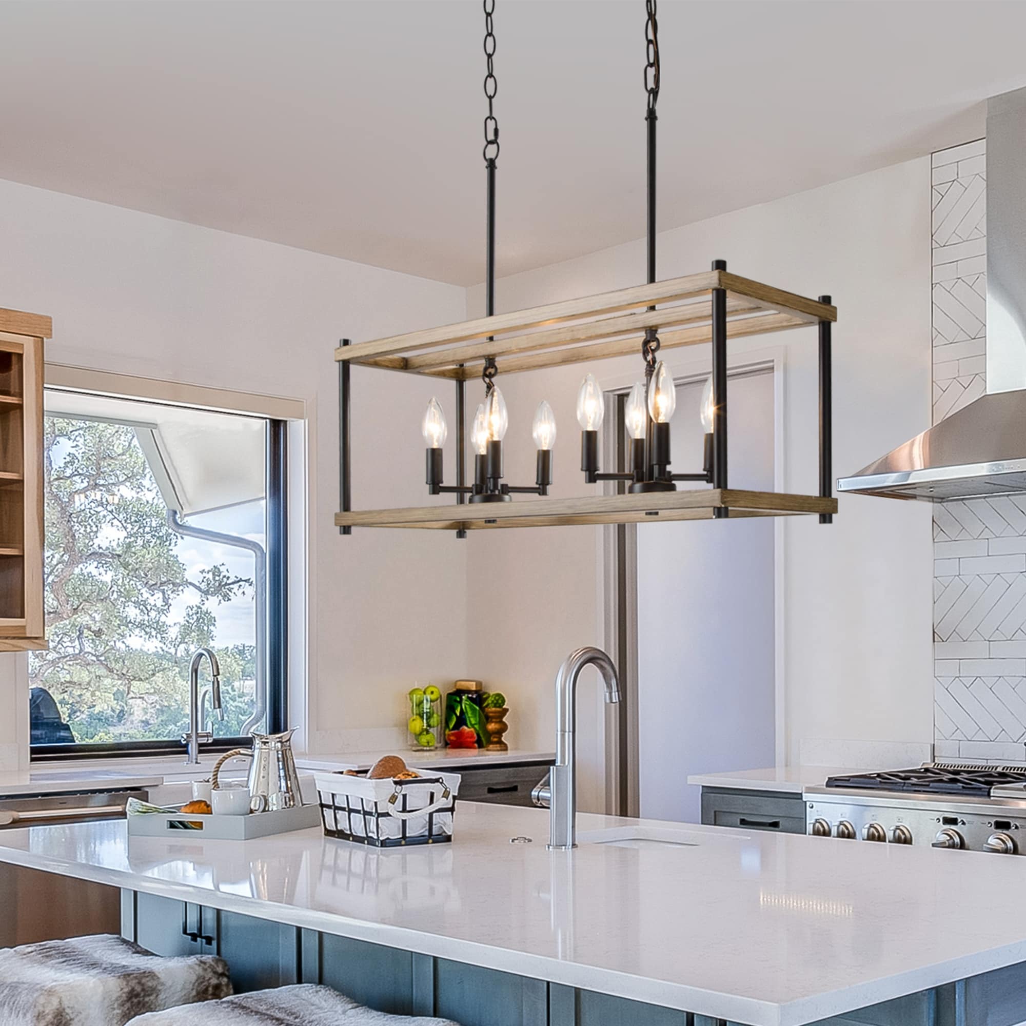 Modern Farmhouse 8-light 48In Rectangle Linear Chandelier for Dining ...