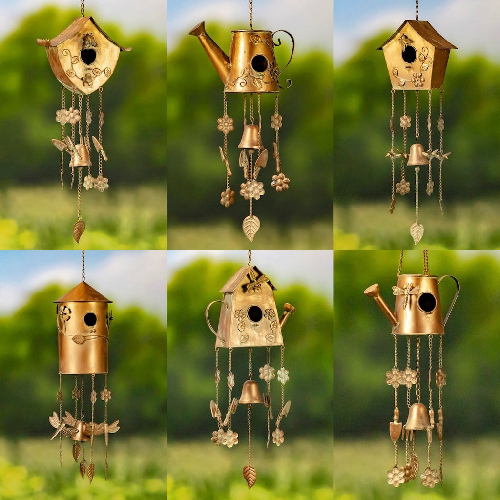 Set of 6 Assorted Style Hanging Birdhouse Wind Chimes - Overstock ...