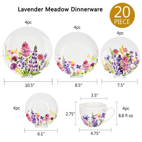STP Goods Lavender Meadow Bone China Dinnerware Set of 20 for 4 - Bed ...