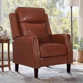 Wooden Frame Genuine Leather Recliner Push Back Recliner Chair with 3 ...
