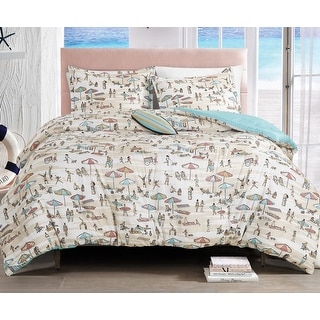 Beige Blue Beach Surf Comforter Set Embroidery Soft Bedding Set - Bed ...