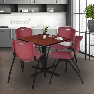 48-inch Square Table and 4 'M' Stackable Burgundy Chairs - Bed Bath ...