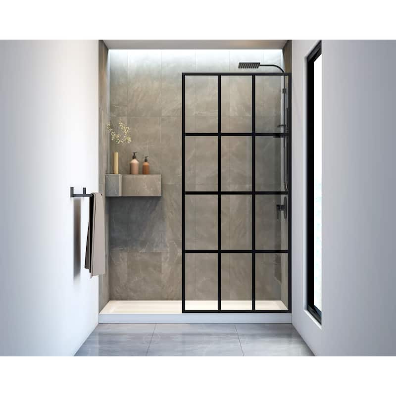 Taylor Black Matte Walk in Shower with Acrylic Base - Overstock - 35935797