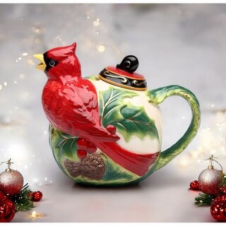 Ceramic Cardinal Bird Teapot With Poinsettia 5.25 Inches 12 Oz - Bed ...