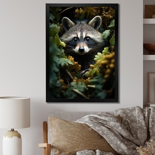 Designart "Curious Raccoon Collage VI" Animals Raccoon Framed Wall Art ...