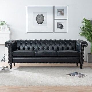 Three-Seat PU Leather Sofa,Large Sofa Classic Tufted Chesterfield Sofa ...