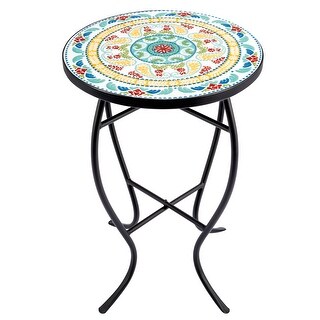 Han Outdoor Round Ceramic Tile Side Table with Iron Frame by ...