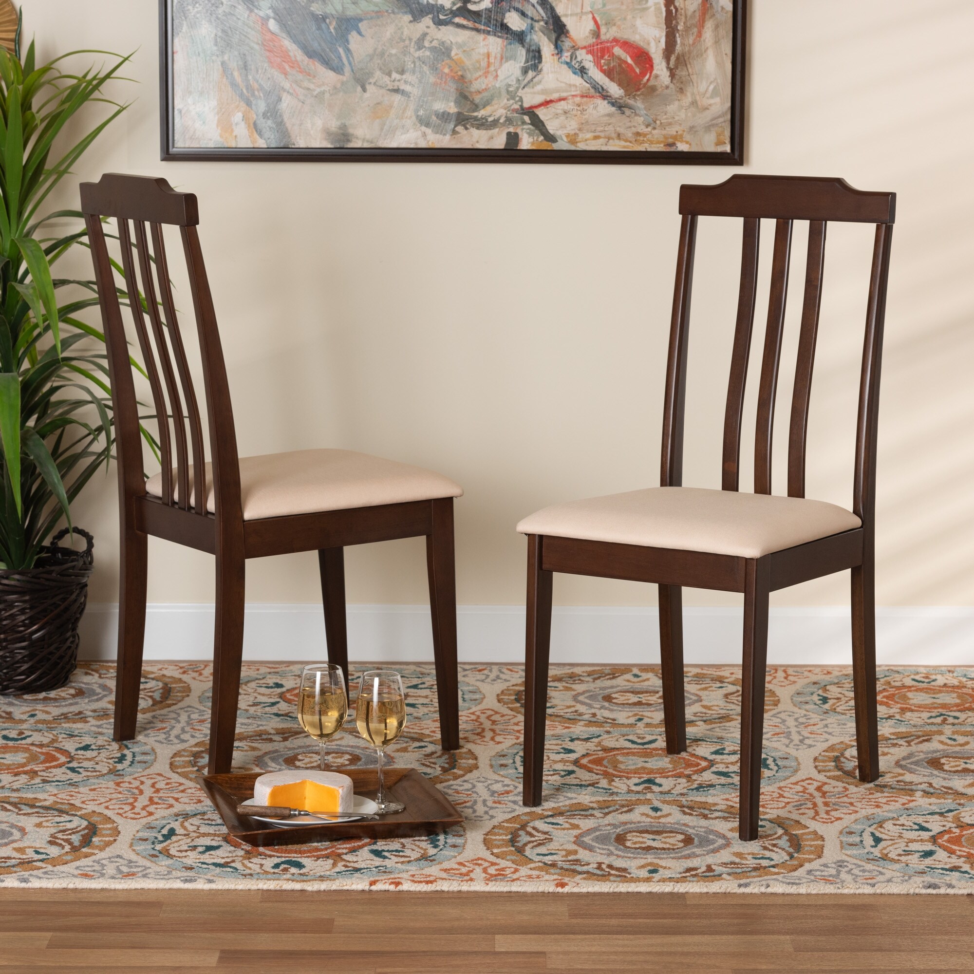 Clarissa Mid Century Modern 2 Piece Dark Brown Wood Dining Chair Set