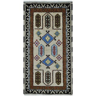 Handmade One-Of-A-Kind Tribal Kazak Wool Rug (India) - 2' x 4' - Bed ...