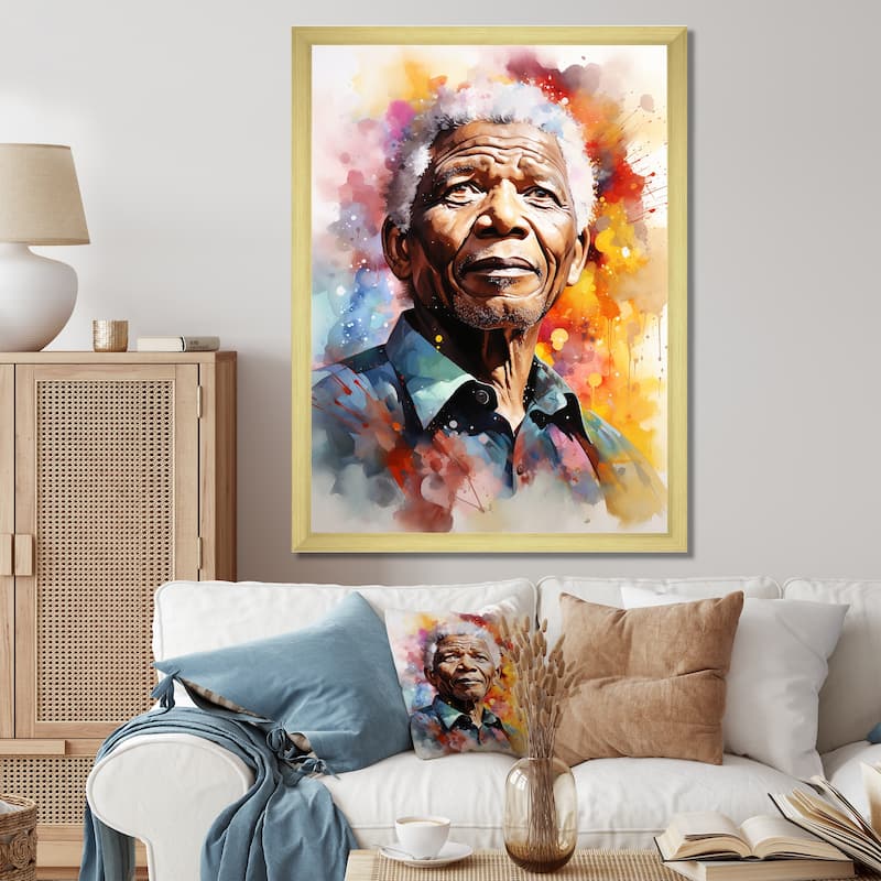 Designart "Leader Nelson Mandela Portrait" Leader Framed Canvas Wall ...