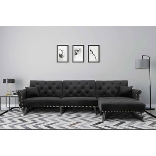 Moda Convertible Sofa bed sleeper Black velvet - Bed Bath & Beyond ...