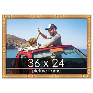 36x24 Frame Gold Bamboo Solid Wood Picture Frame with UV Acrylic, Foam ...