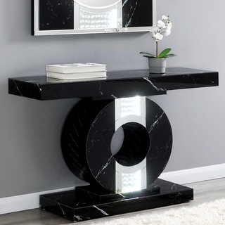 Black Faux Marble Contemporary Accent Console Table with LED Lighting ...