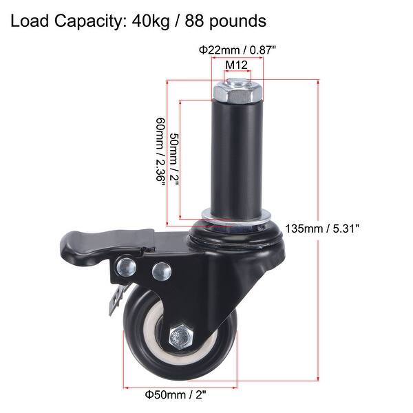 Swivel Expanding Stem Caster with Brake for Kitchen Prep Tables, PVC ...