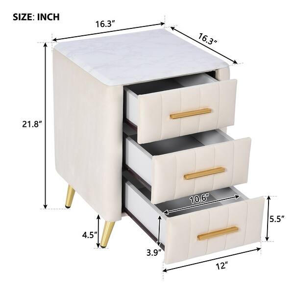 Upholstered Wooden Nightstand with 3 Drawers and Metal Legs - Bed Bath ...