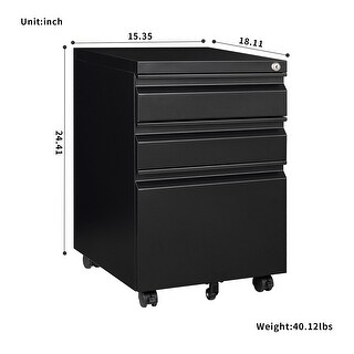 3 Drawer File Cabinet with Lock, Rolling Locking, Office Cabinets Under ...