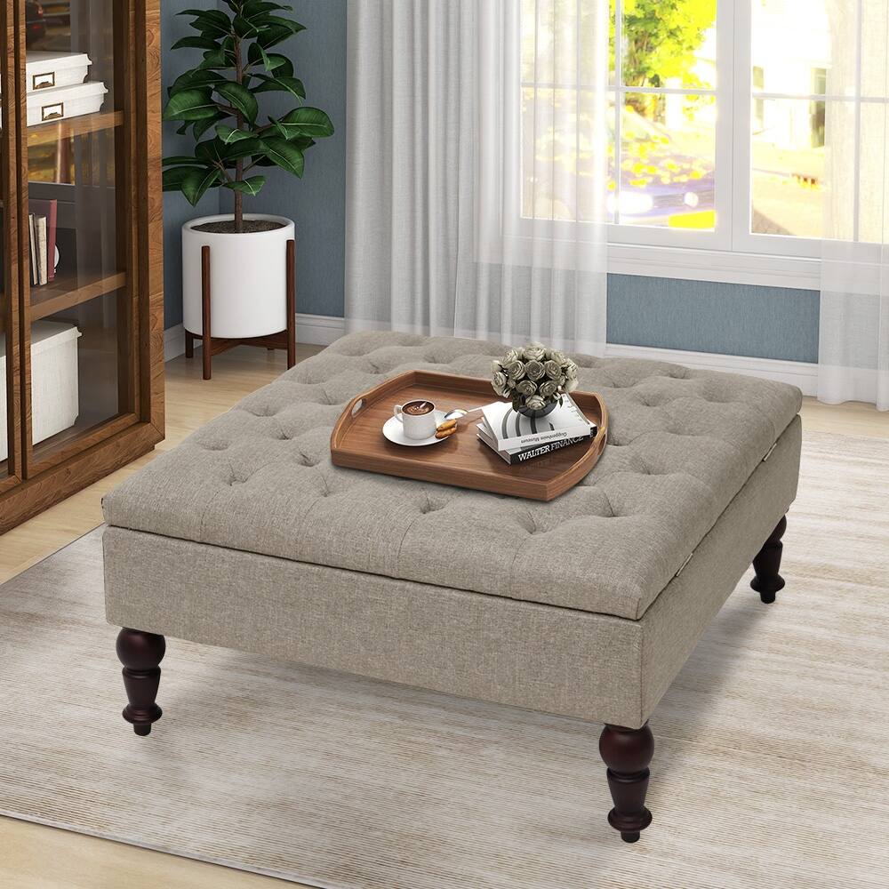Maypex 32-inch Tufted Velvet Round Cocktail Ottoman with Wheels - On ...