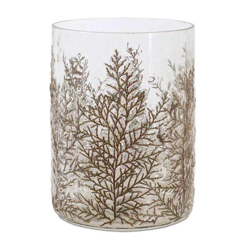 8" Brown And Clear Botanical Leaf Glass Tabletop Pillar Candle Holder ...